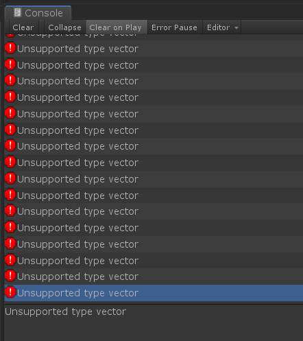 Unity: Unsupported type vector